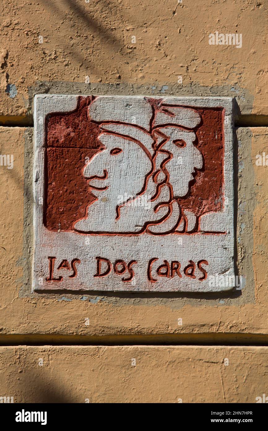Las Dos Caras (The Two Faces), Terra Cota Colonial Street Sign, Calle ...