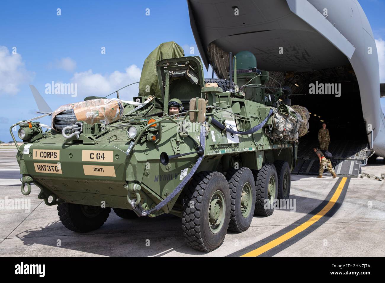 U.S. Army Sgt. Cory Behrens, assigned to America’s First Corps, drives ...