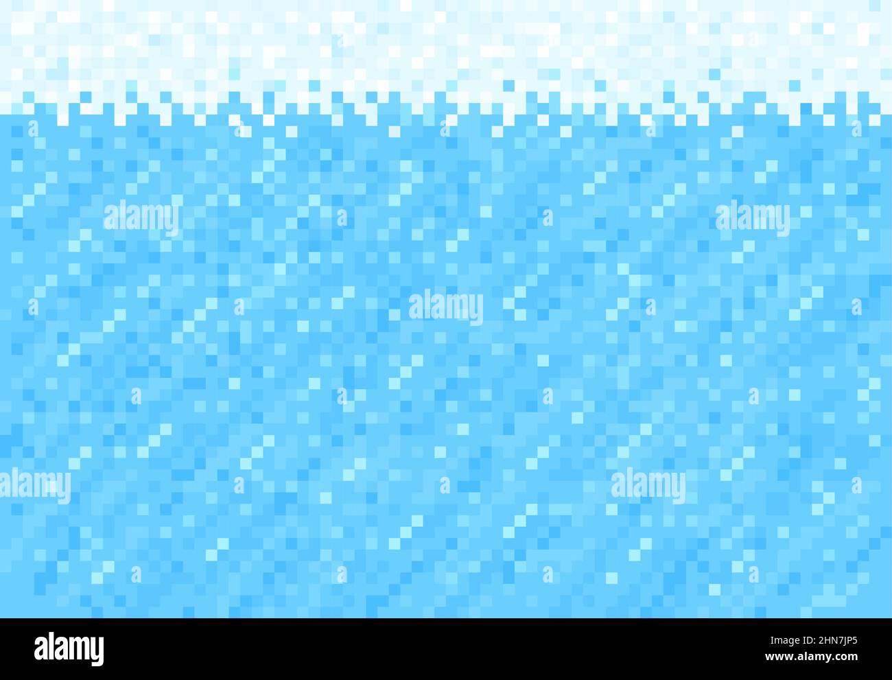 Snow, ice and water pixel blocks background pattern. Retro console game ...