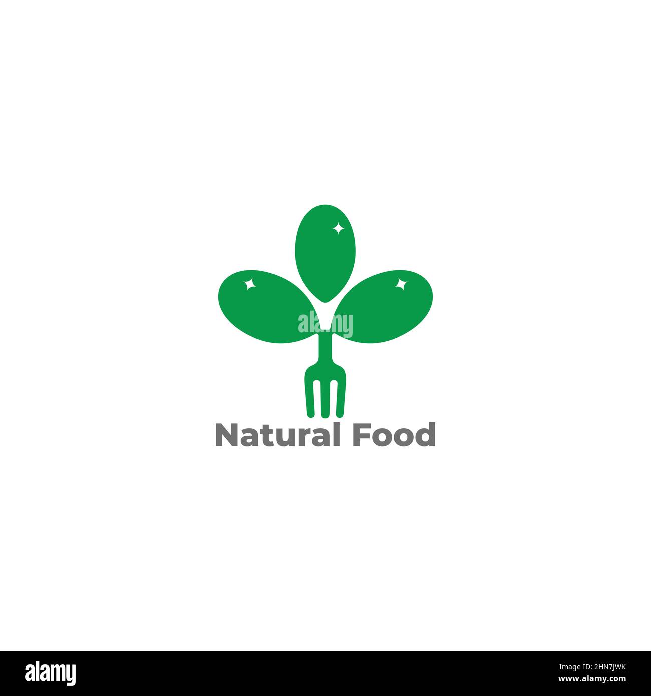 green plant spoon fork shape natural food restaurant symbol vector ...