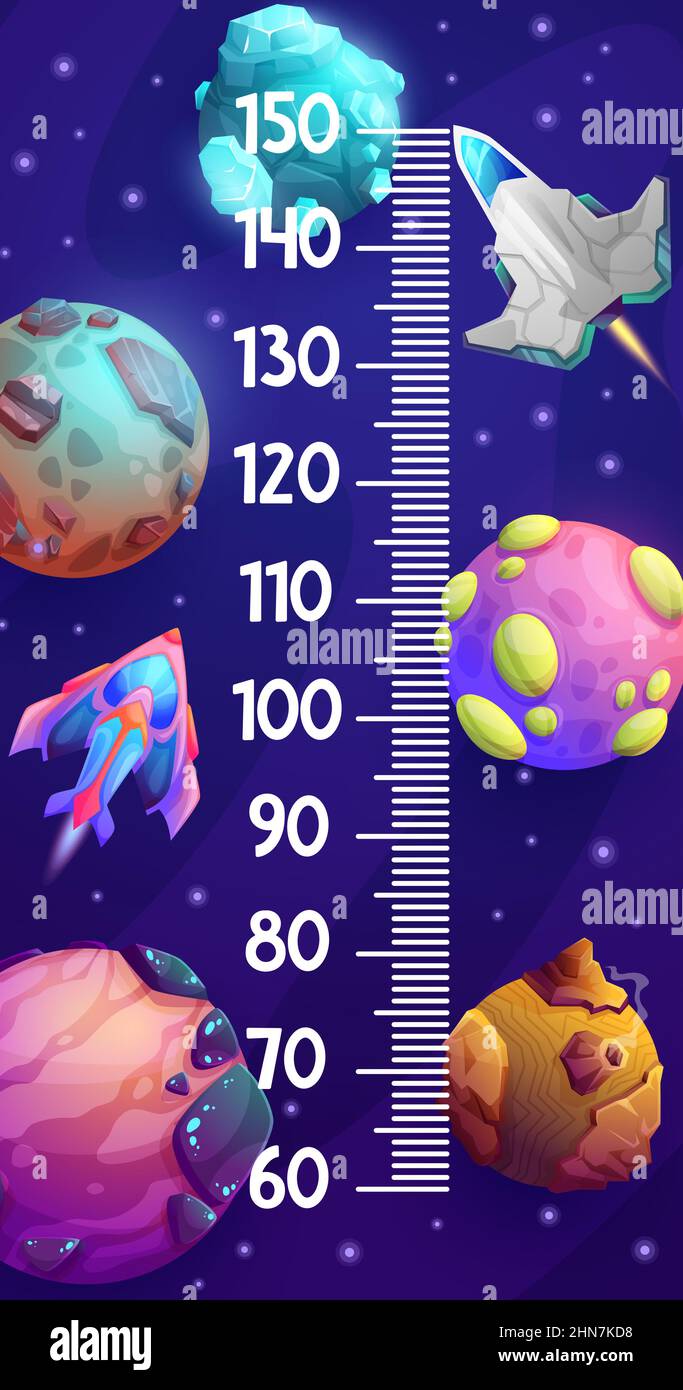 Kids height chart ruler with cartoon space planets, stars and starship ...