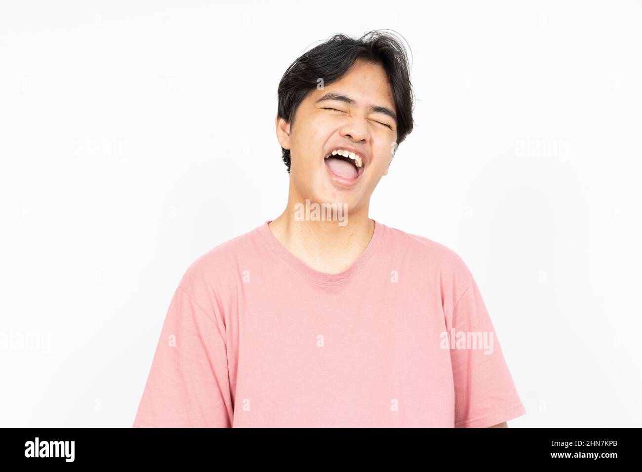 Headshot photo of Asian man with laugh face. on white background Stock ...