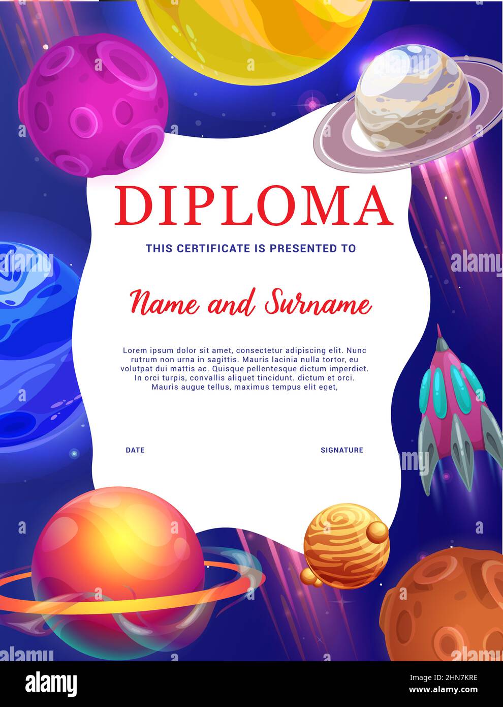 Fantastic universe kids diploma. Galaxy planets, stars and space ...
