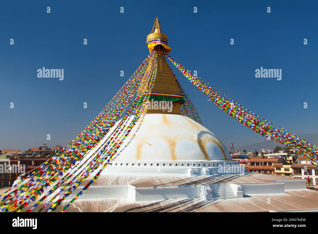 Boudha, bodhnath or Boudhanath stupa with prayer flags, the biggest ...