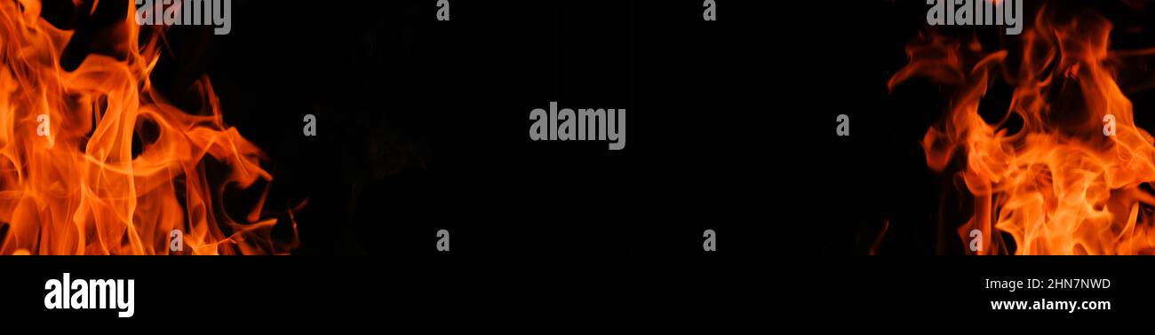 Flame.Burning banner. Black banner with flames. Fire. Flames on a black ...