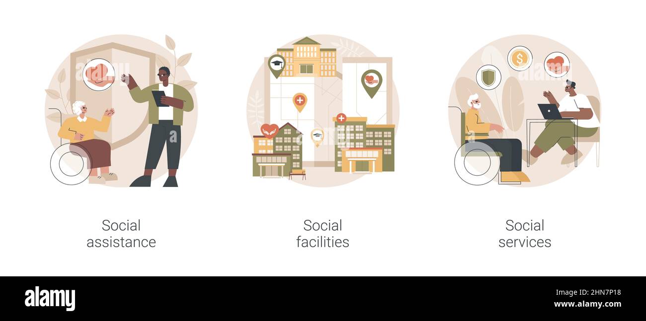 Social work abstract concept vector illustration set. Social assistance ...