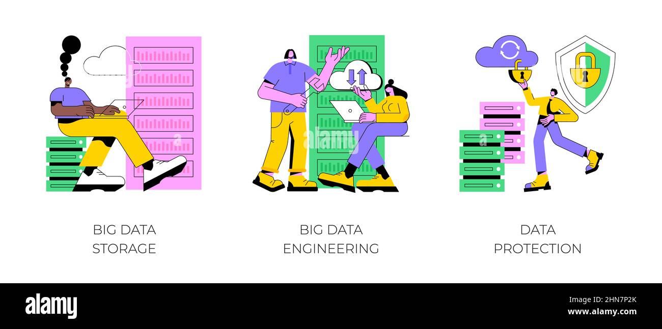 Database security abstract concept vector illustration set. Big data ...