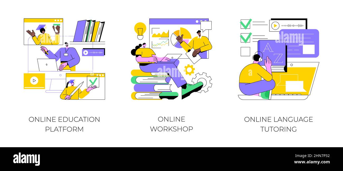 Distance web learning abstract concept vector illustration set. Online ...