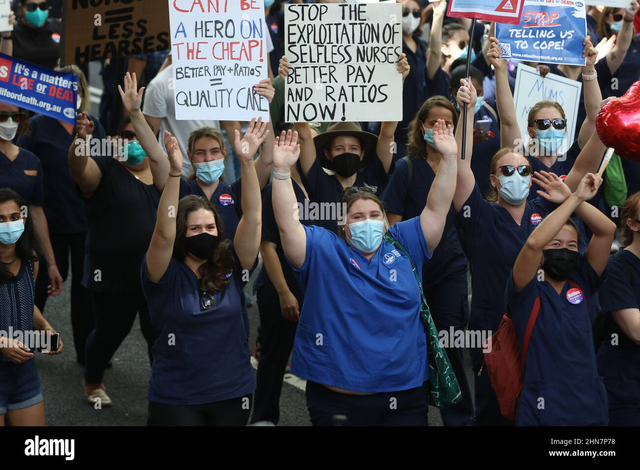 Sydney, Australia. 15th February 2022. NSW nurses strike in defiance of ...