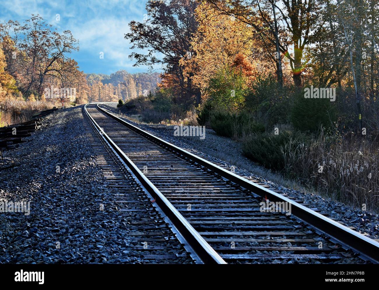 Railroad Tracks on an autumn morning Stock Photo - Alamy