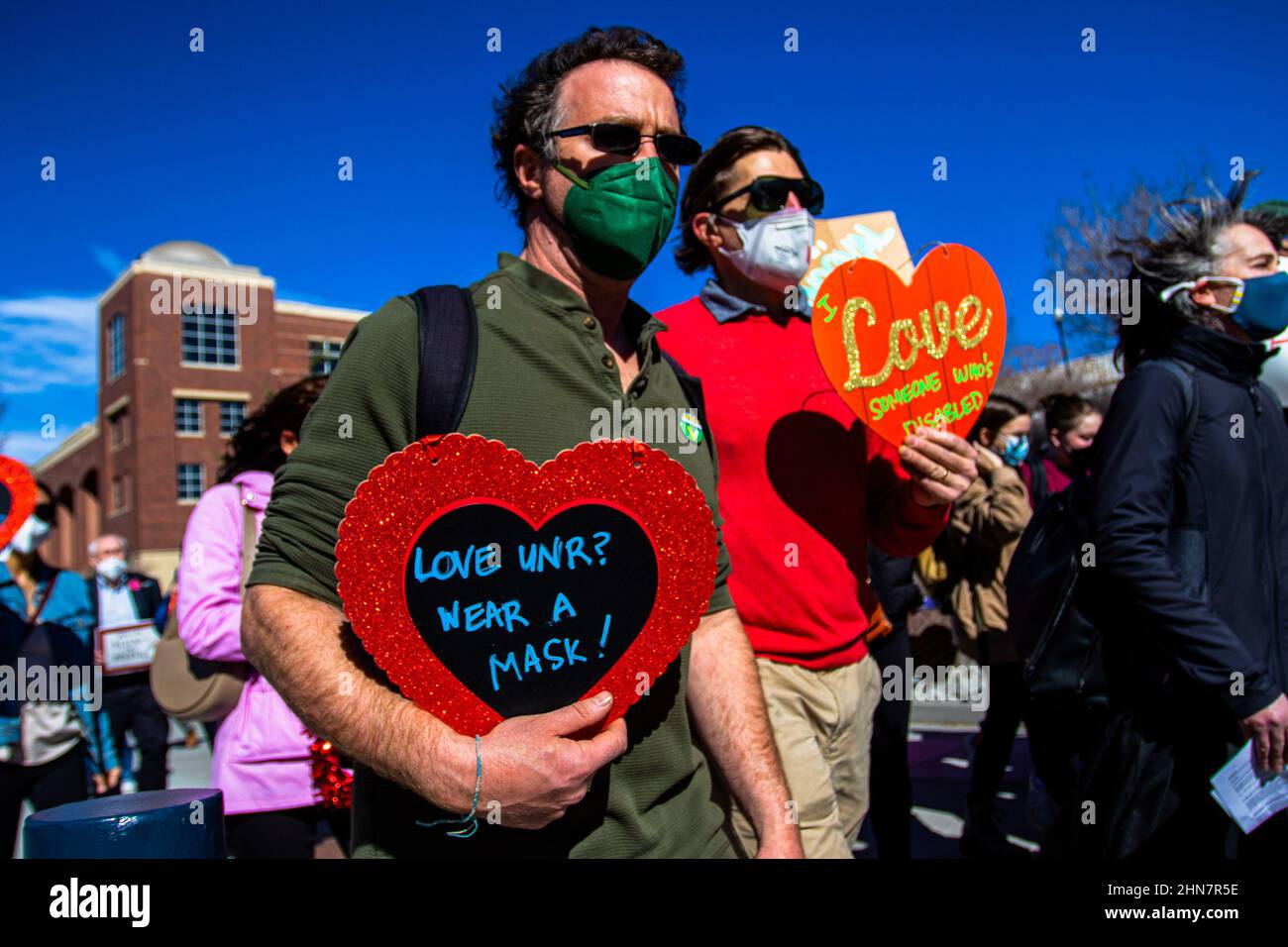 Reno, United States. 14th Feb, 2022. Students march on street on ...