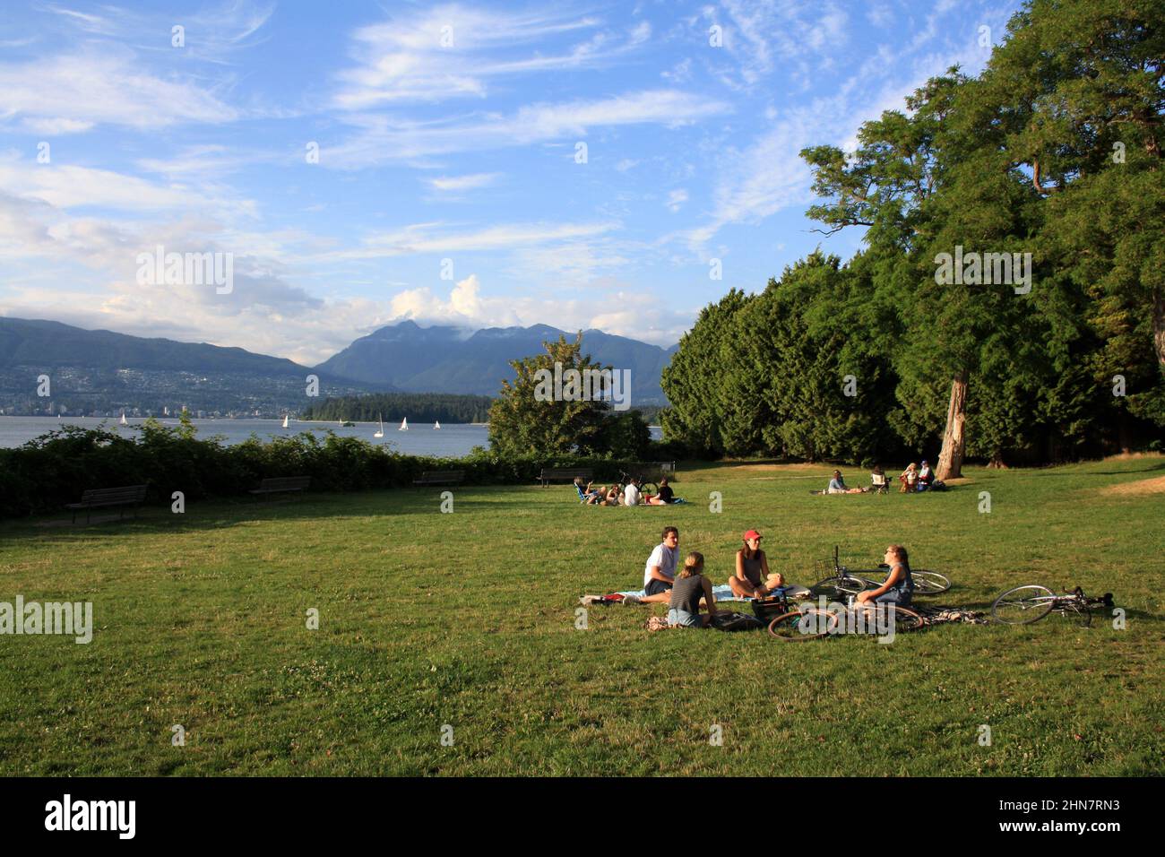People sitting on the lawn in Vancouver, British Columbia, Canada Stock ...