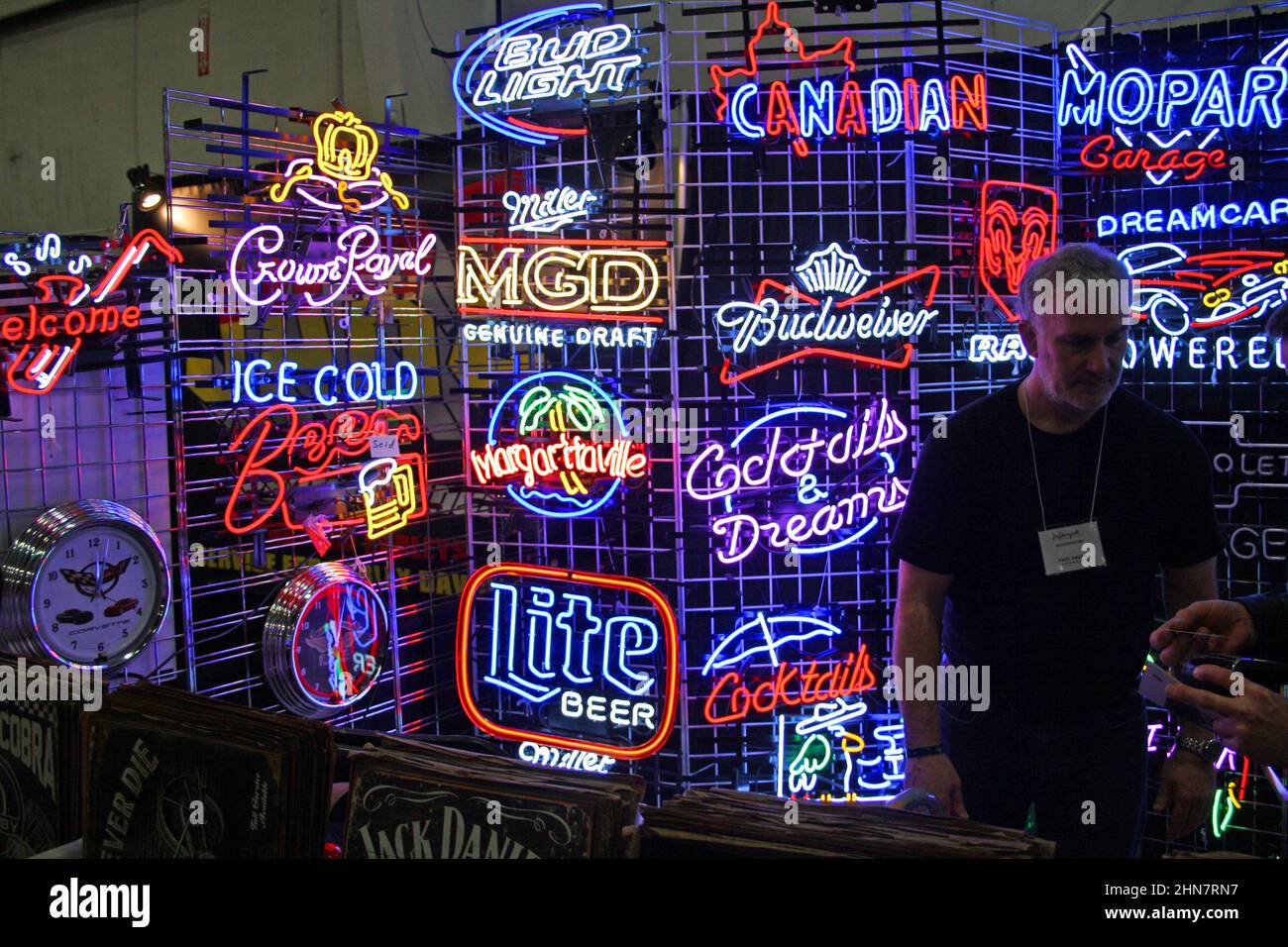 Neon signs and clocks at exhibition in Vancouver, British Columbia ...