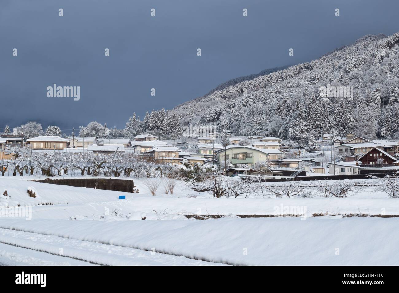 iida, nagano, japan, 2022/11/02 , Panoramic view of rural areas of iida ...