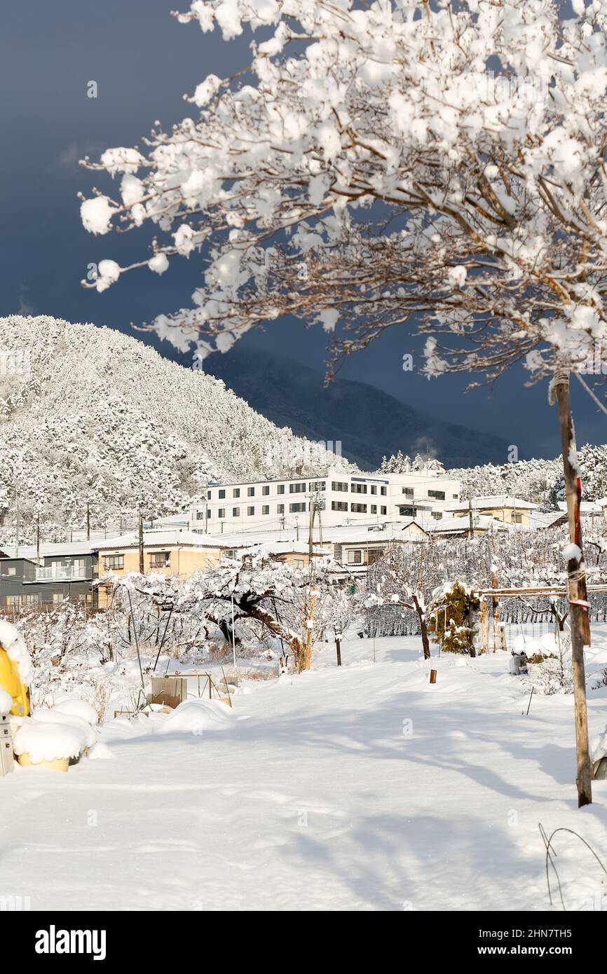 iida, nagano, japan, 2022/11/02 , Panoramic view of rural areas of iida ...
