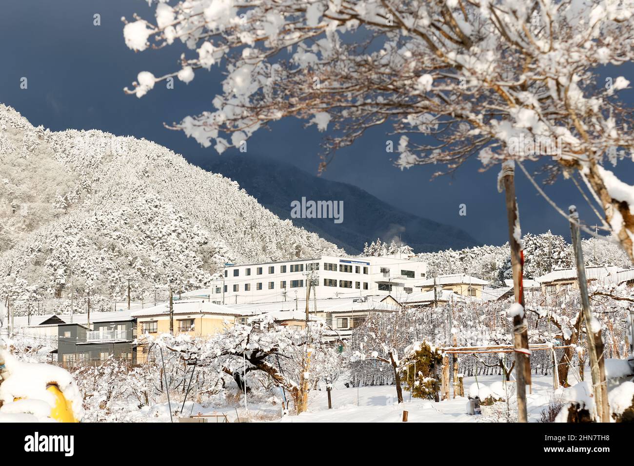 iida, nagano, japan, 2022/11/02 , Panoramic view of rural areas of iida ...