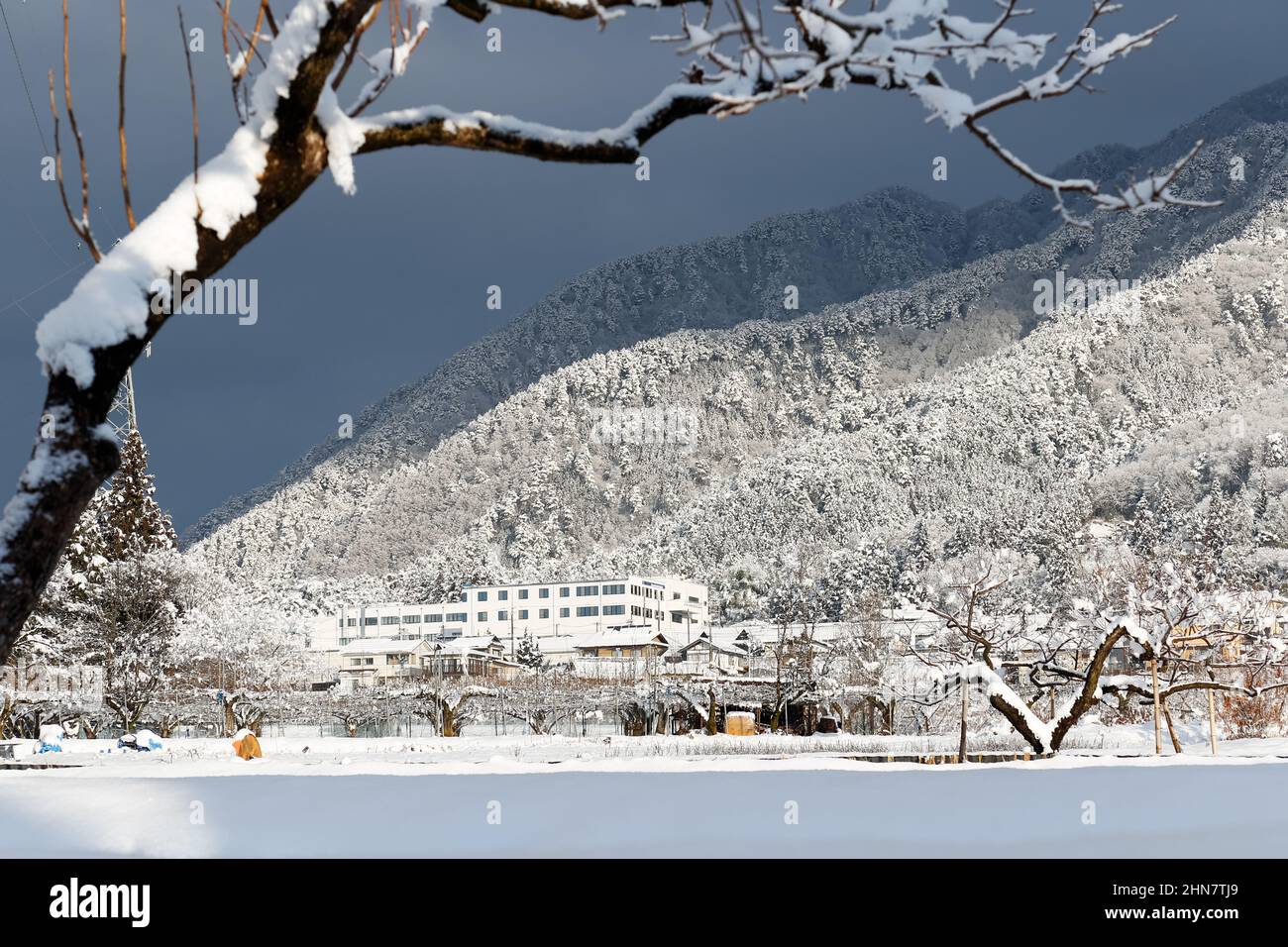 iida, nagano, japan, 2022/11/02 , Panoramic view of rural areas of iida ...
