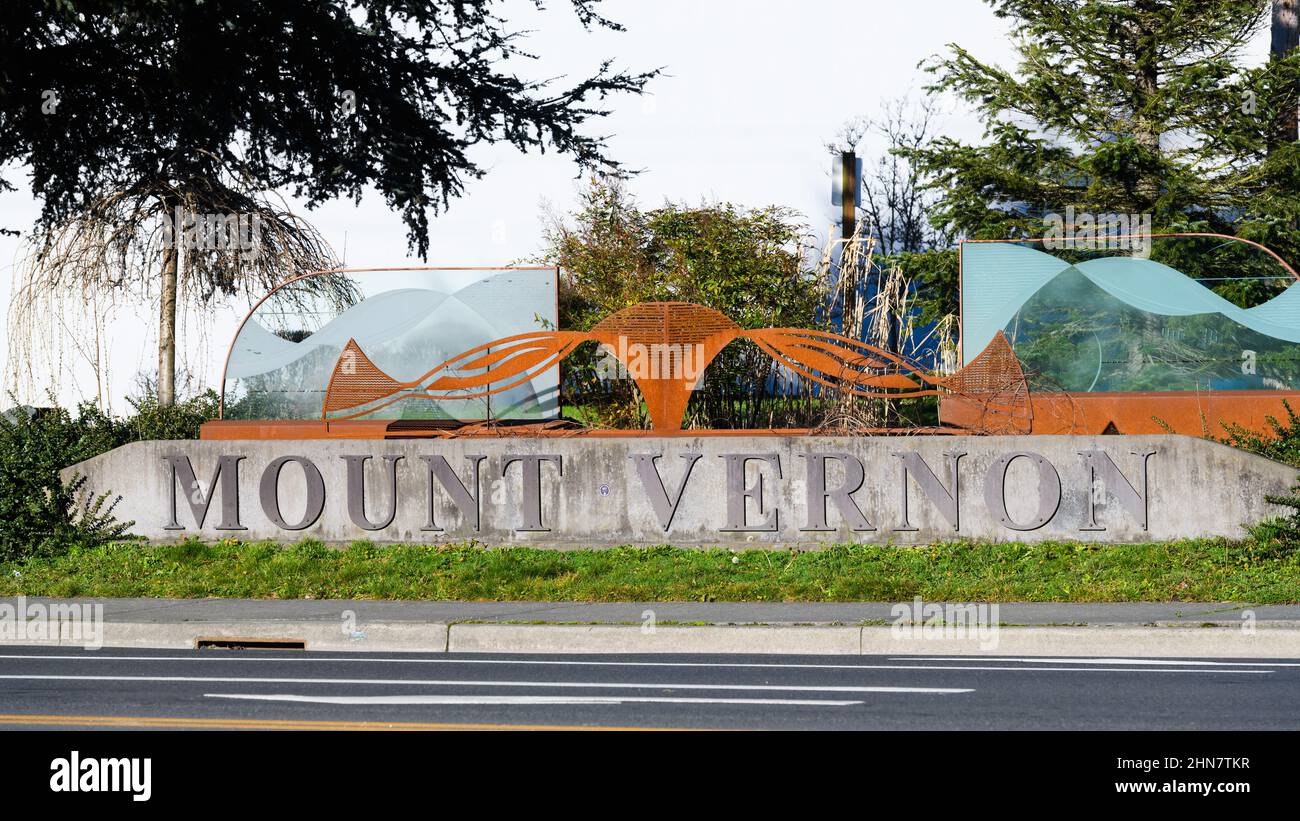 Mount Vernon, WA, USA - February 12, 2022; Sign for the City of Mount ...