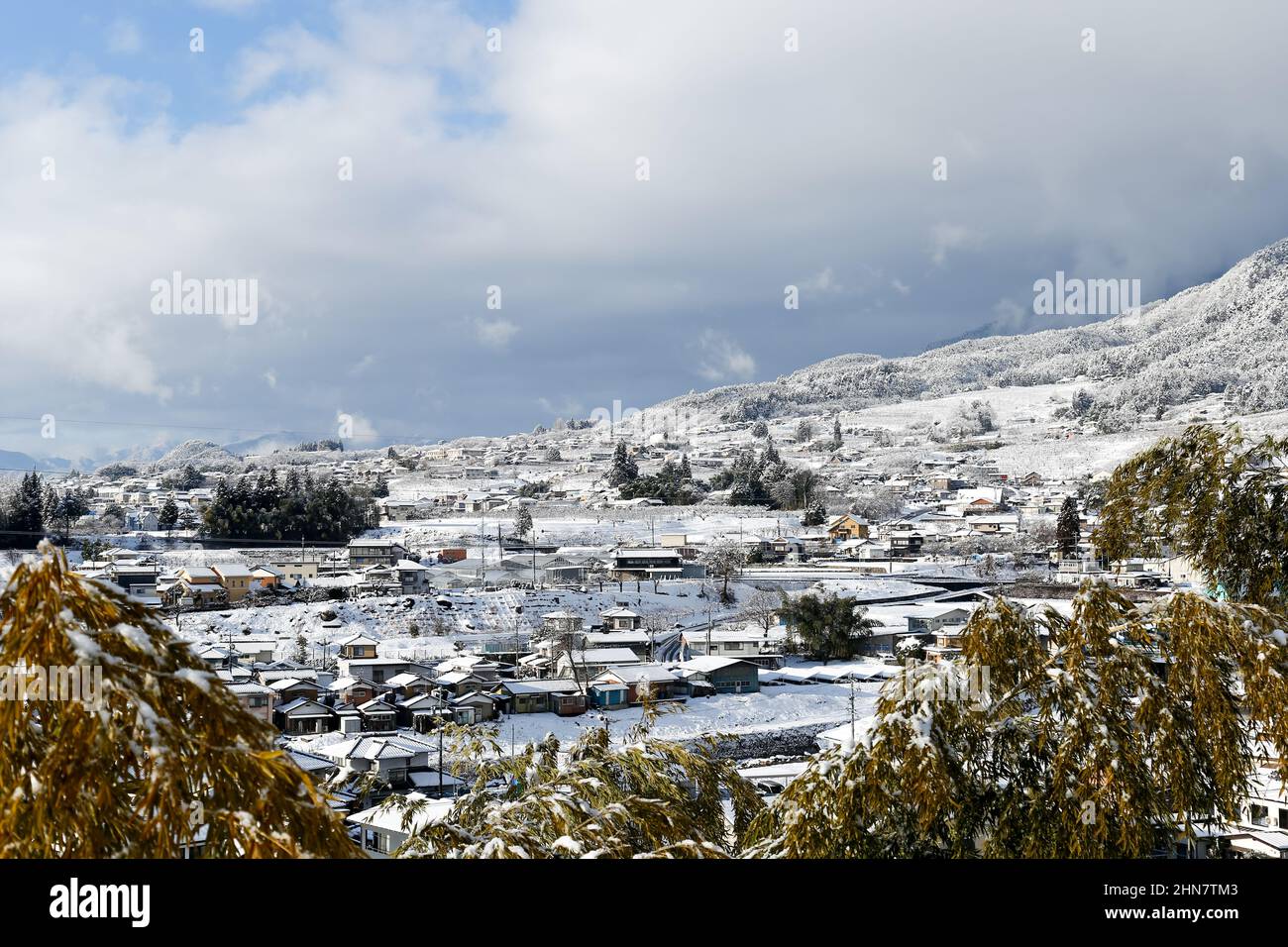 iida, nagano, japan, 2022/11/02 , Panoramic view of rural areas of iida ...
