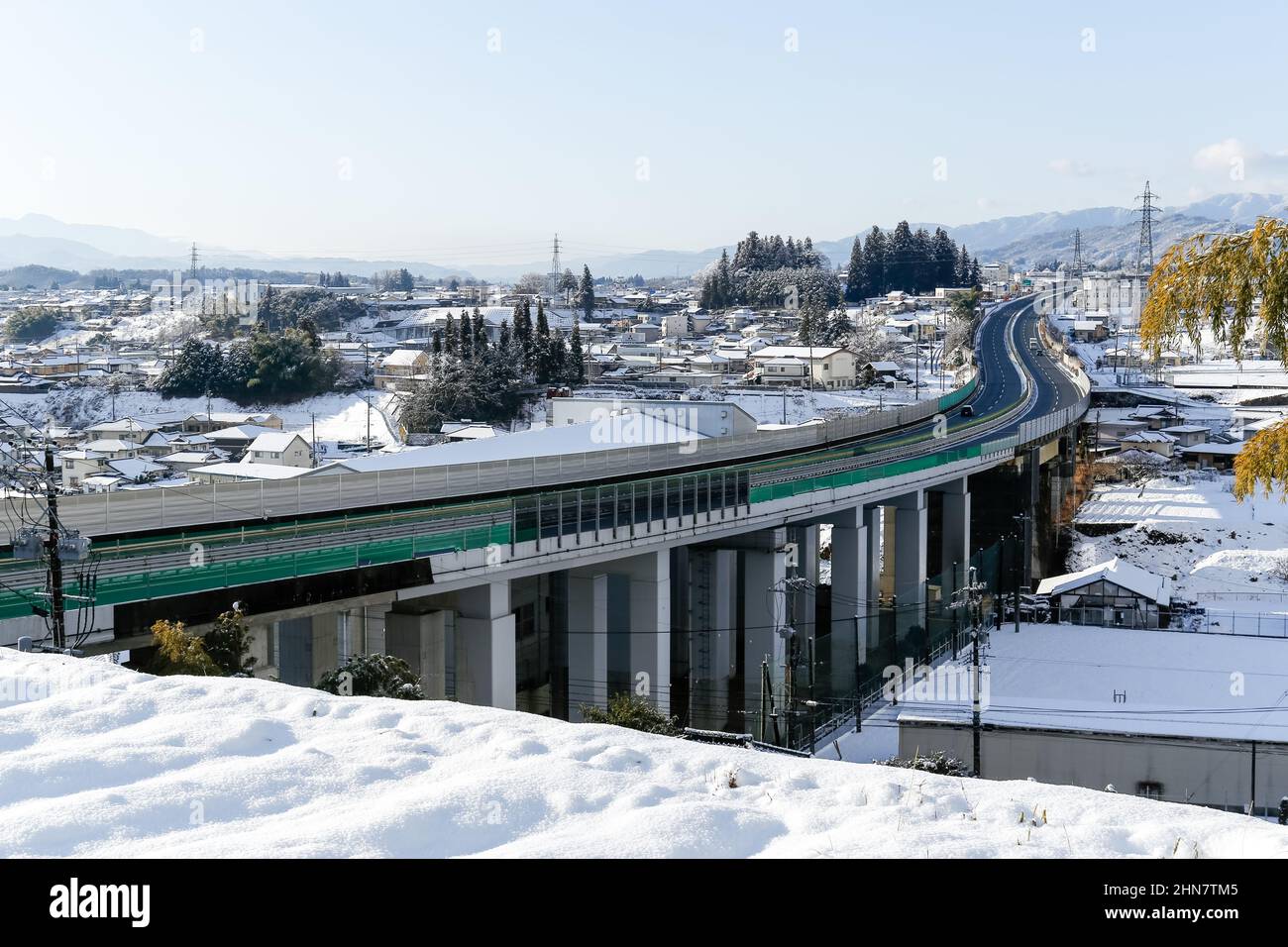 iida, nagano, japan, 2022/11/02 , View of Chuo Expressway Toll road at ...