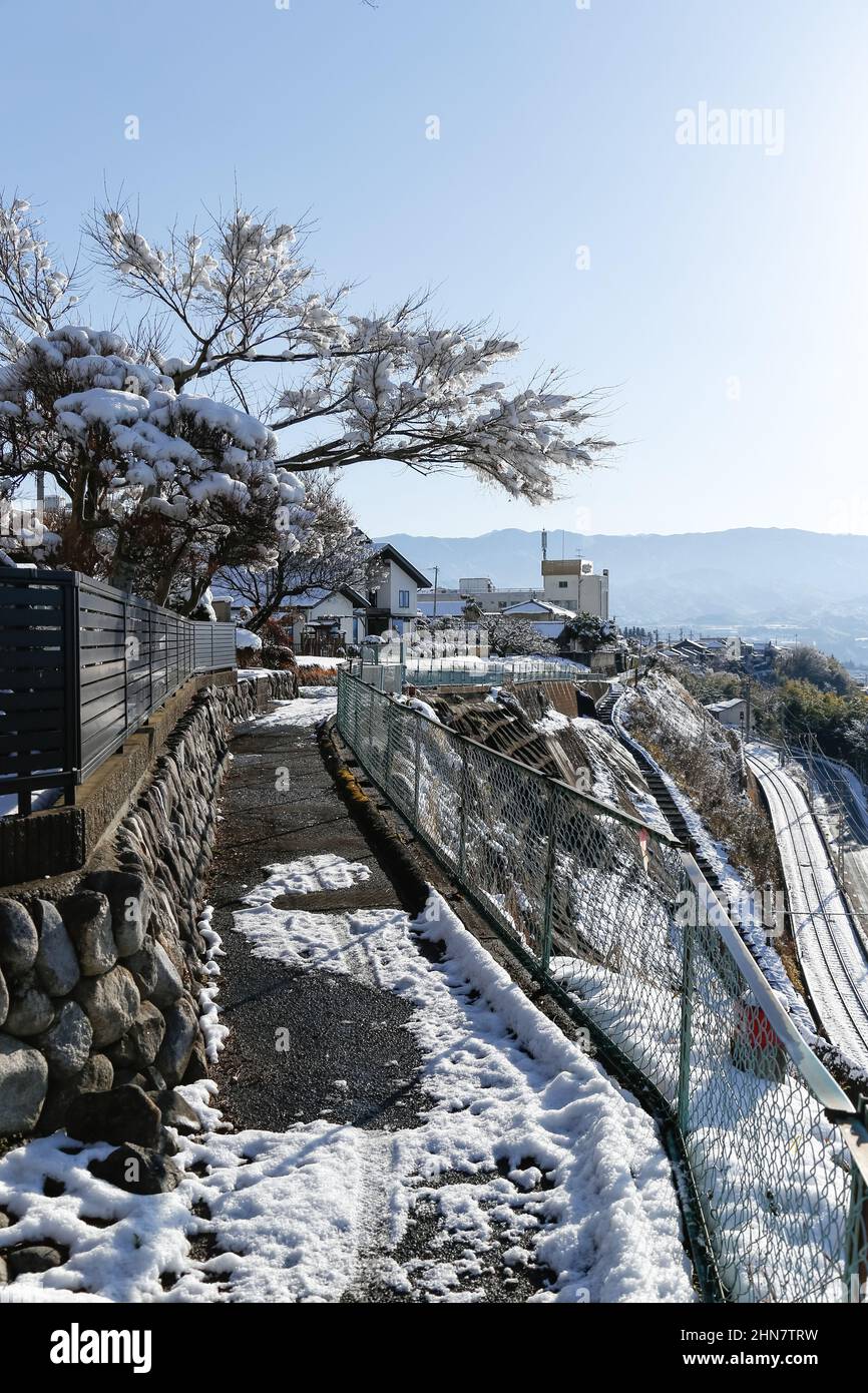 iida, nagano, japan, 2022/11/02 , view of areas of iida city in winter ...