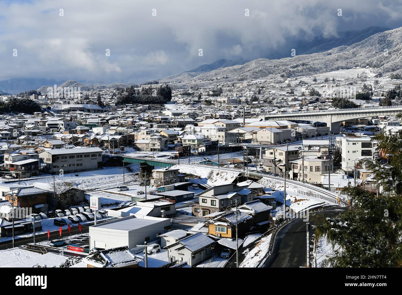 iida, nagano, japan, 2022/11/02 , Panoramic view of rural areas of iida ...