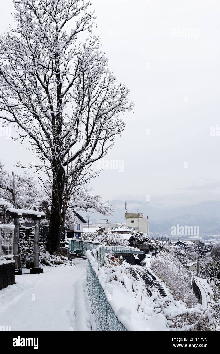 iida, nagano, japan, 2022/11/02 , view of areas of iida city in winter ...