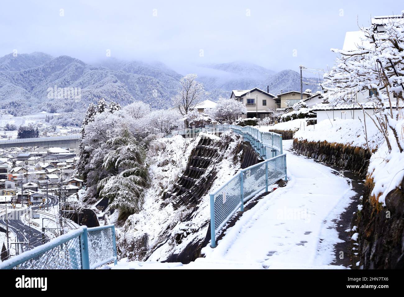 iida, nagano, japan, 2022/11/02 , view of areas of iida city in winter ...