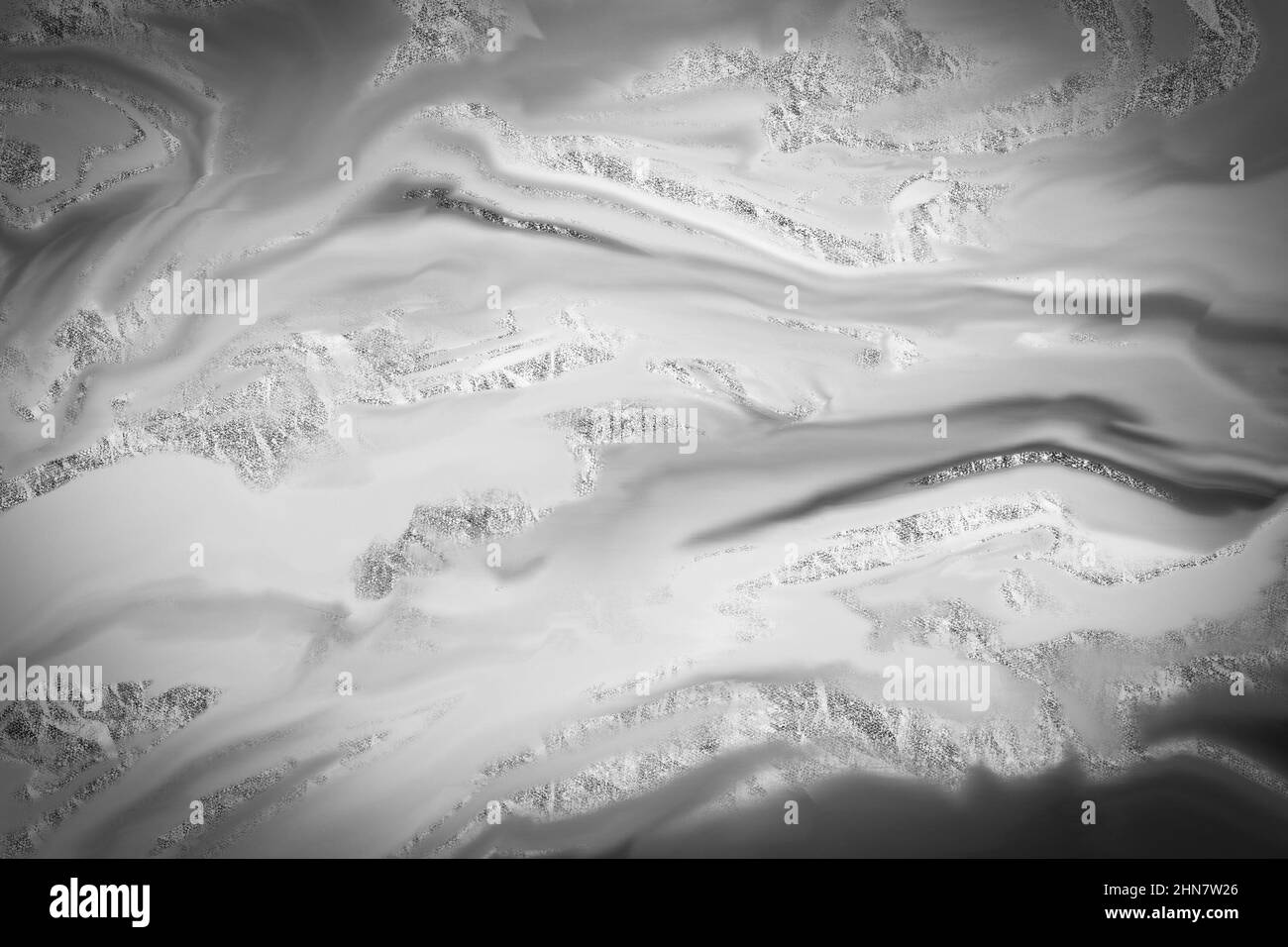 Metallic paint flowing through a monotone liquid background Stock Photo ...