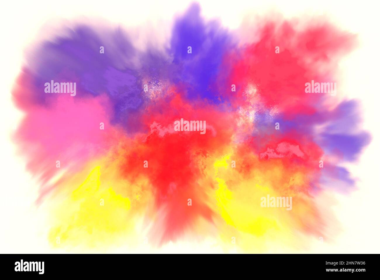 Puffs of colorful powder in a rainbow of colors on white background ...