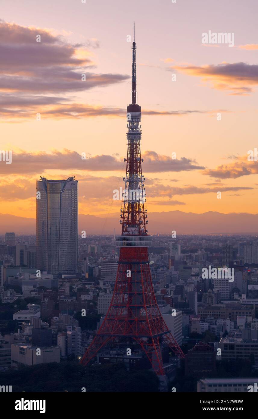 Tokyo, Japan – November 13, 2007: Skyline of Shiba-koen district of Minato with the prominent ...