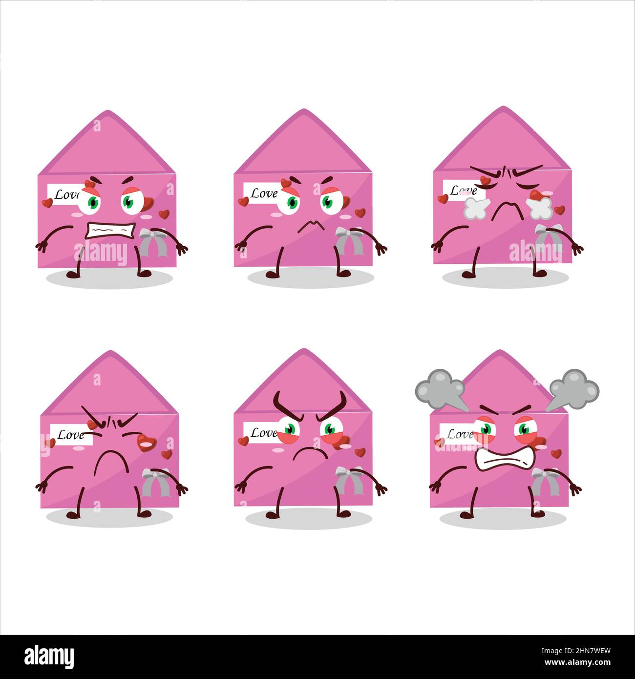 Pink love envelope cartoon character with various angry expressions ...