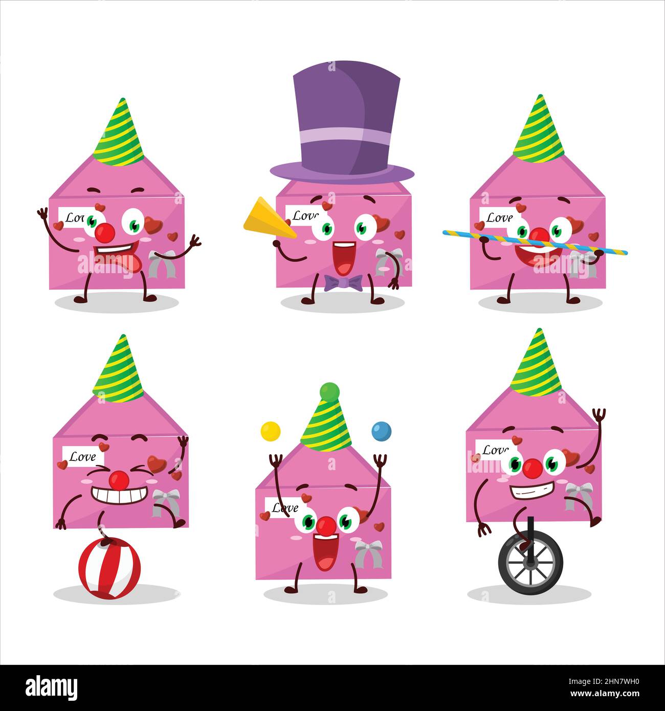 Cartoon character of pink love envelope with various circus shows ...