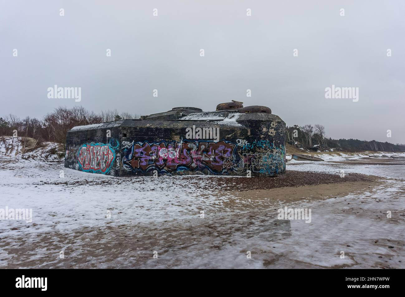 Remains of WWII 3rd Reich defensive artillery battery shoreline ...
