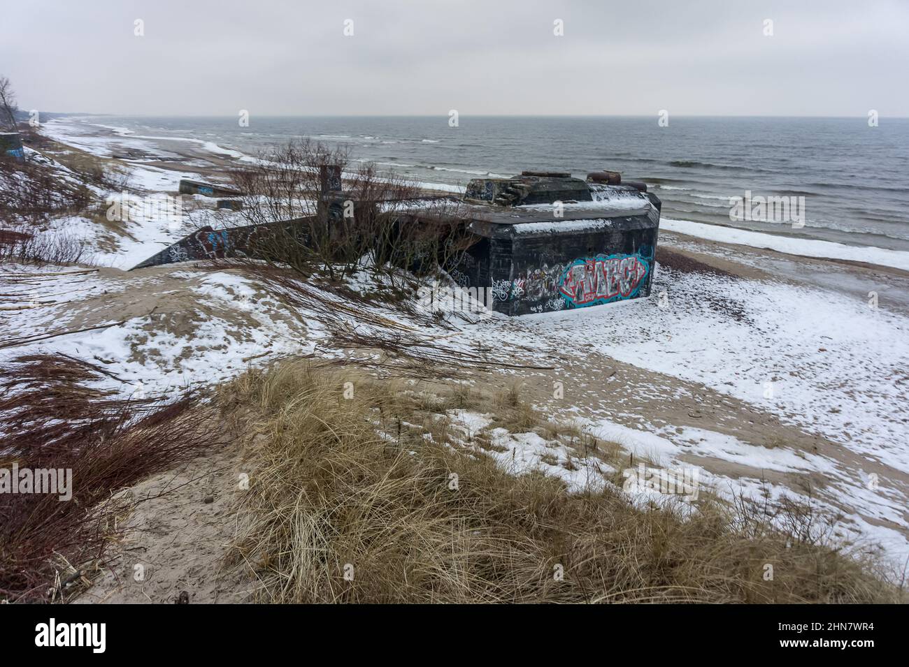 Remains of WWII 3rd Reich defensive artillery battery shoreline ...