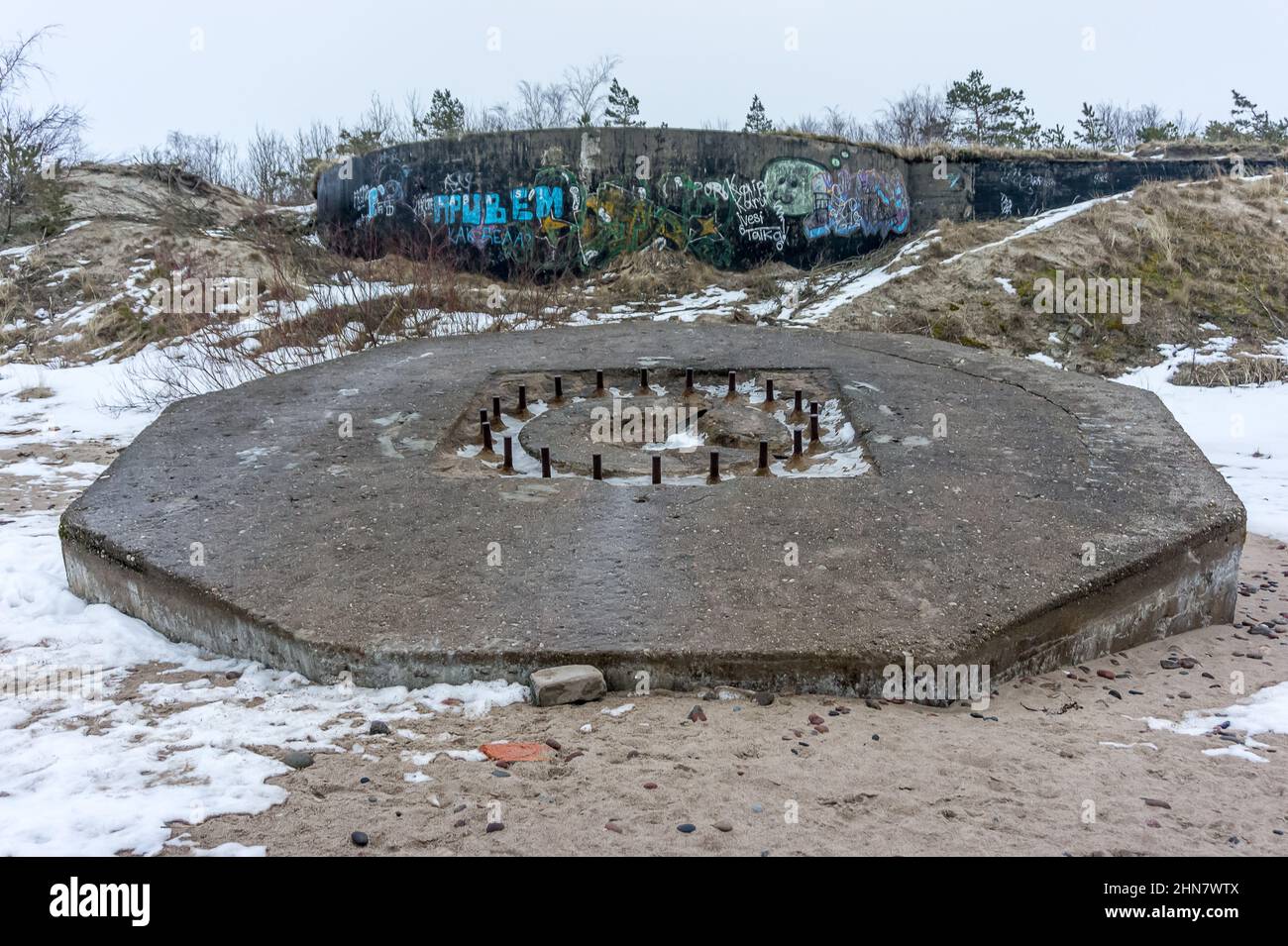 Remains of WWII 3rd Reich defensive artillery battery shoreline ...