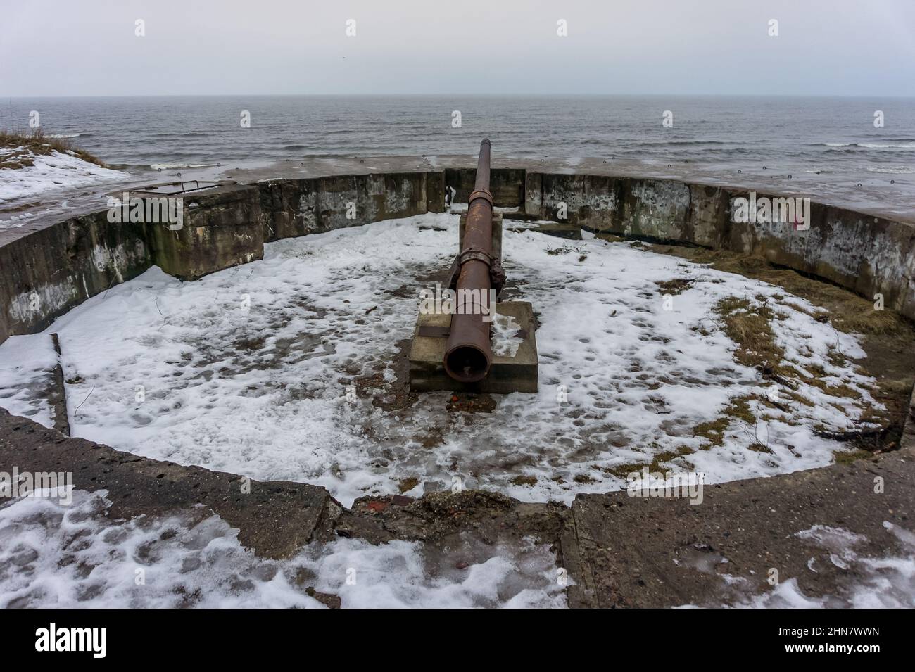 Remains of WWII 3rd Reich defensive artillery battery shoreline ...