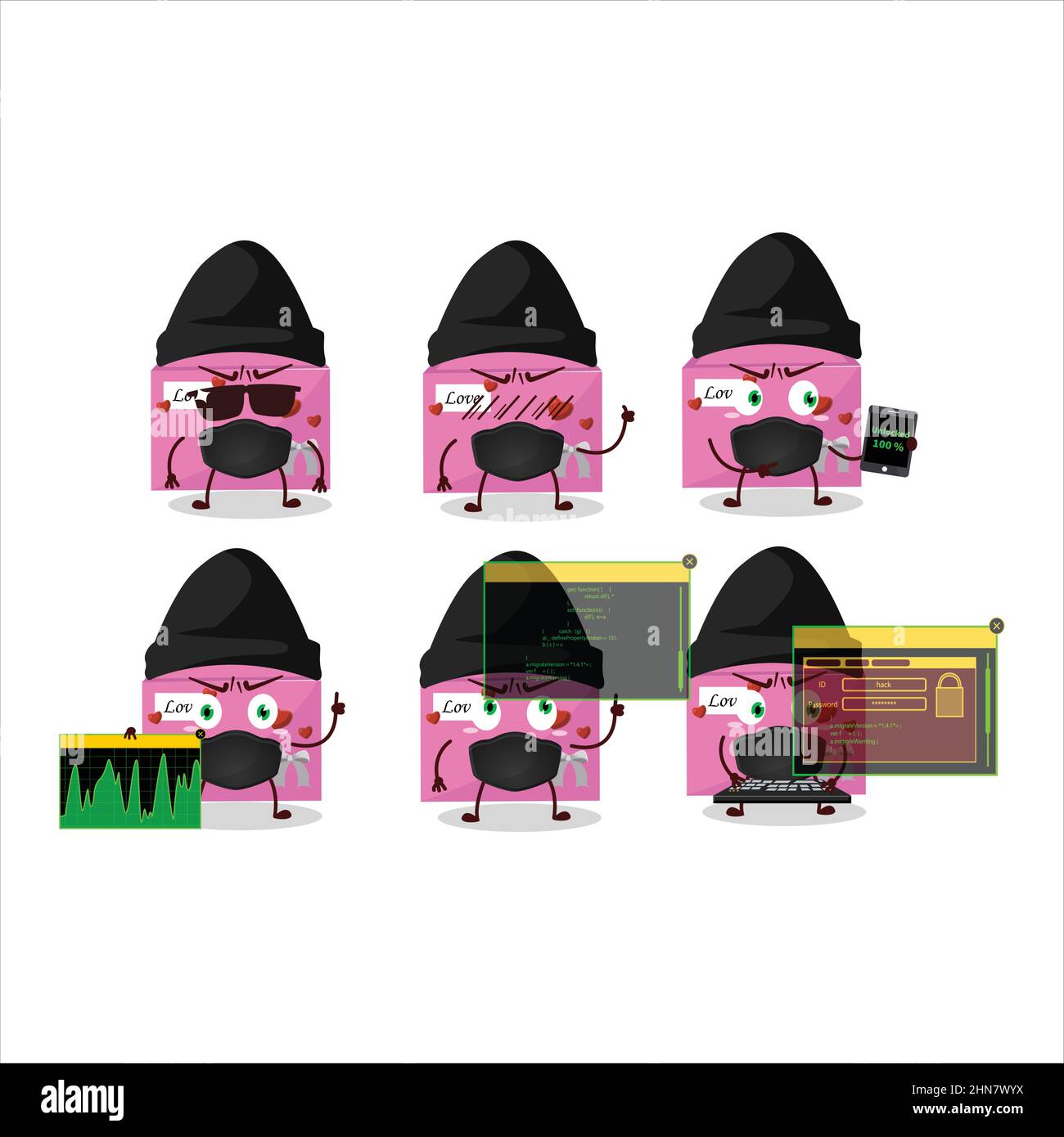 A Hacker pink love envelope character mascot with. Vector illustration ...