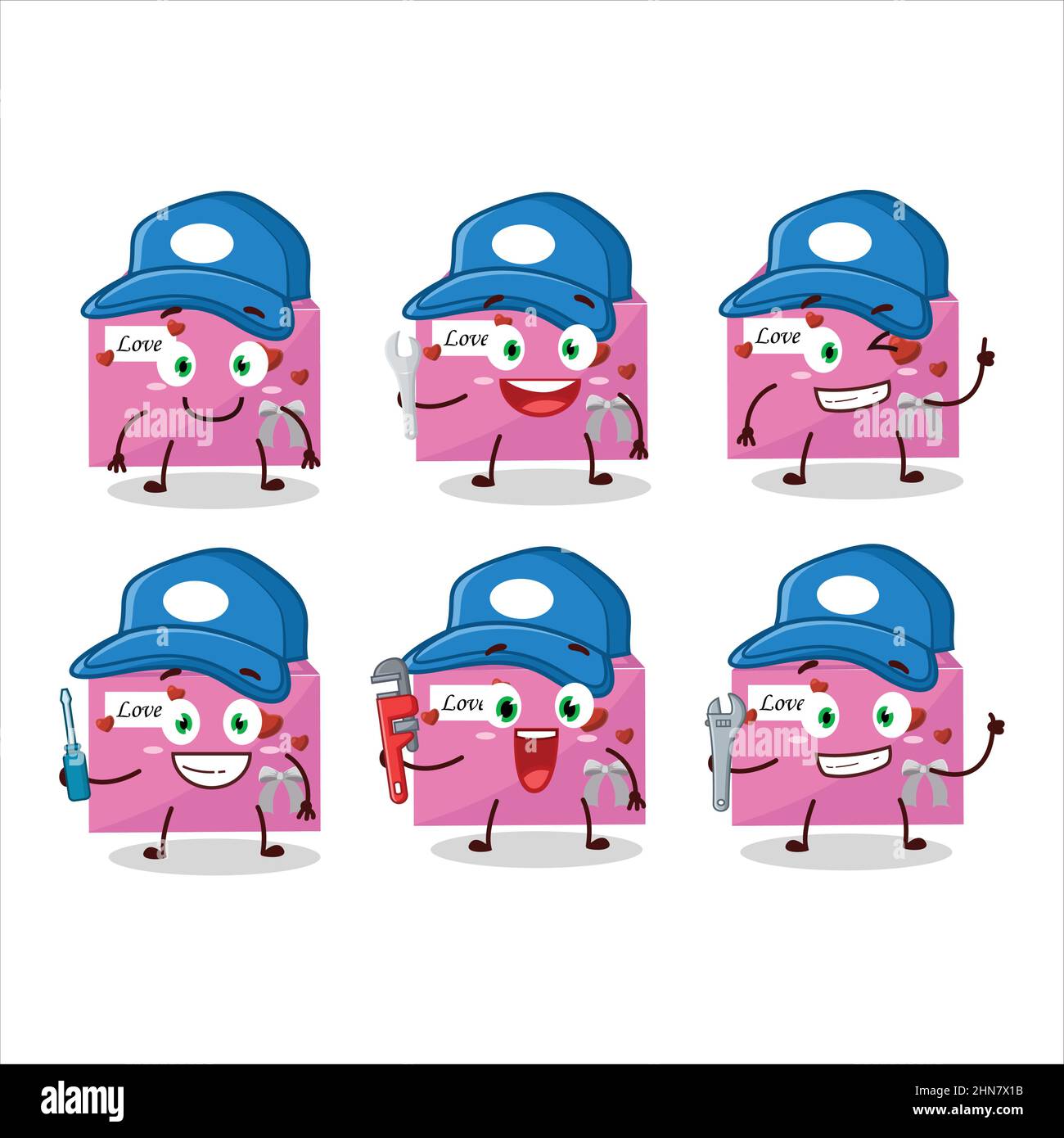 mechanic pink love envelope cute mascot character with pliers. Vector ...