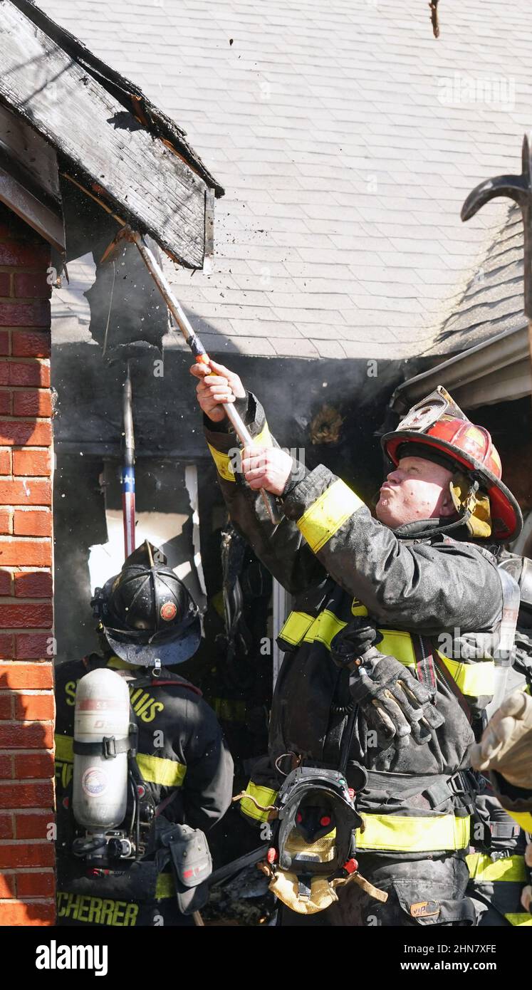 St. Louis, United States. 14th Feb, 2022. A St. Louis fire captain uses ...