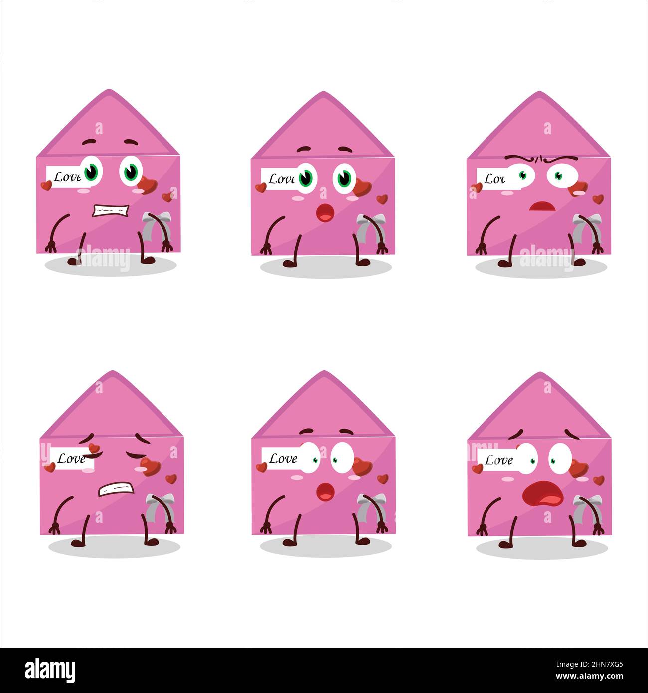 Character cartoon of pink love envelope with scared expression. Vector ...