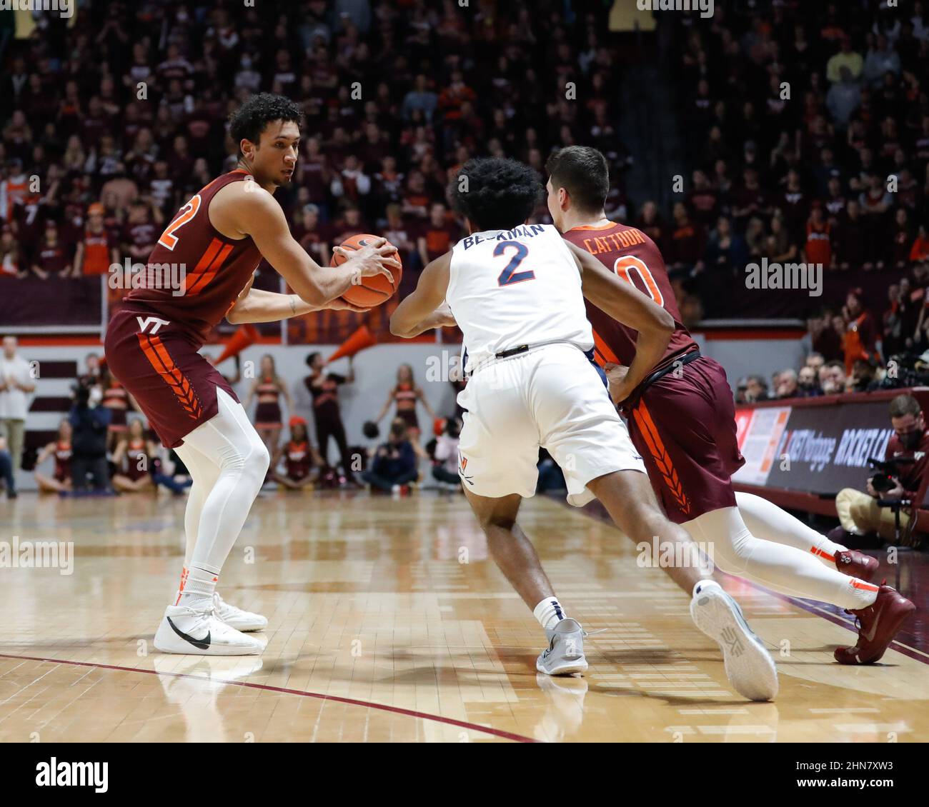 February 14, 2022: Virginia Tech Hokies forward Keve Aluma (22) passes ...