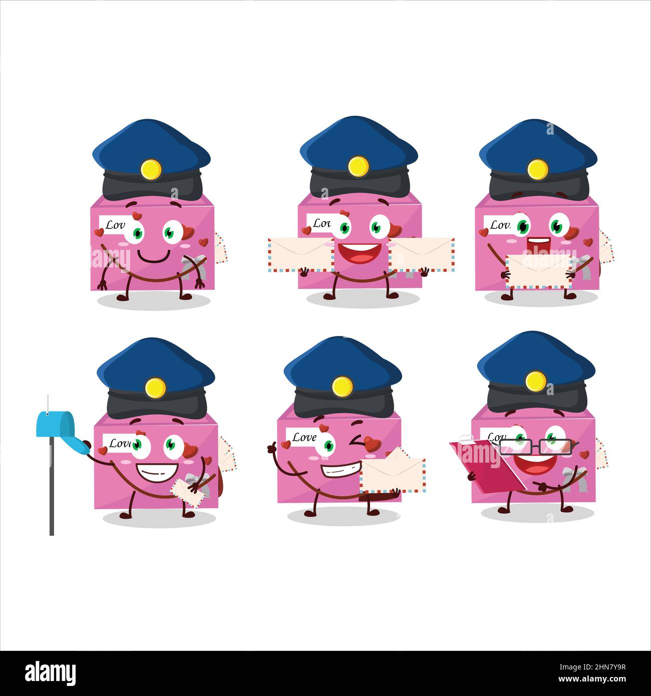A picture of cheerful pink love envelope postman cartoon design concept ...