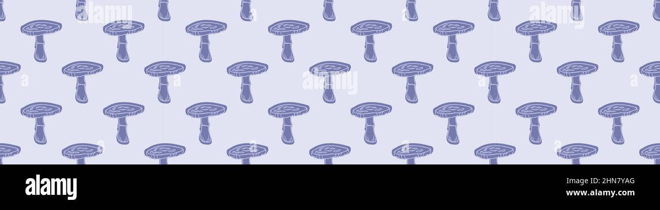 Very peri wild mushroom vector border. Seamless trendy purple biology ...
