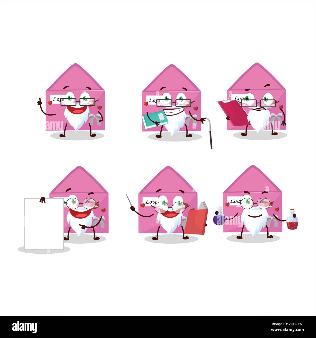 Professor pink love envelope academic cartoon character working on ...