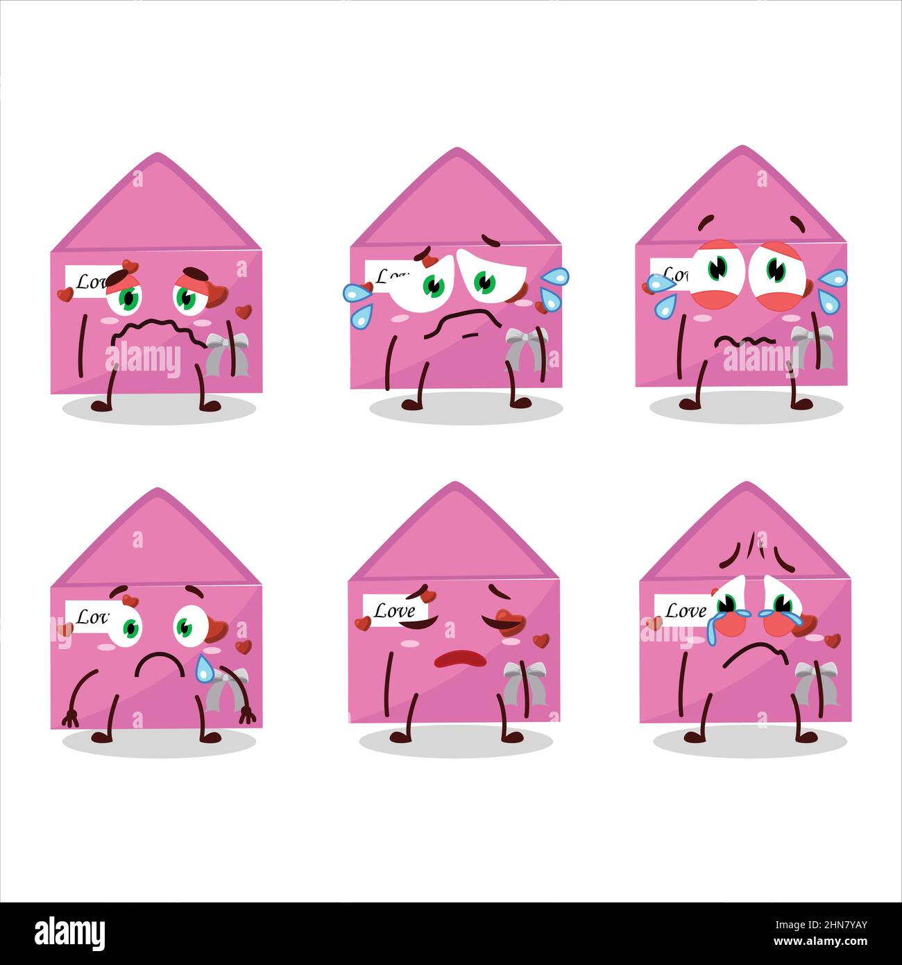 Pink love envelope cartoon character with sad expression. Vector ...