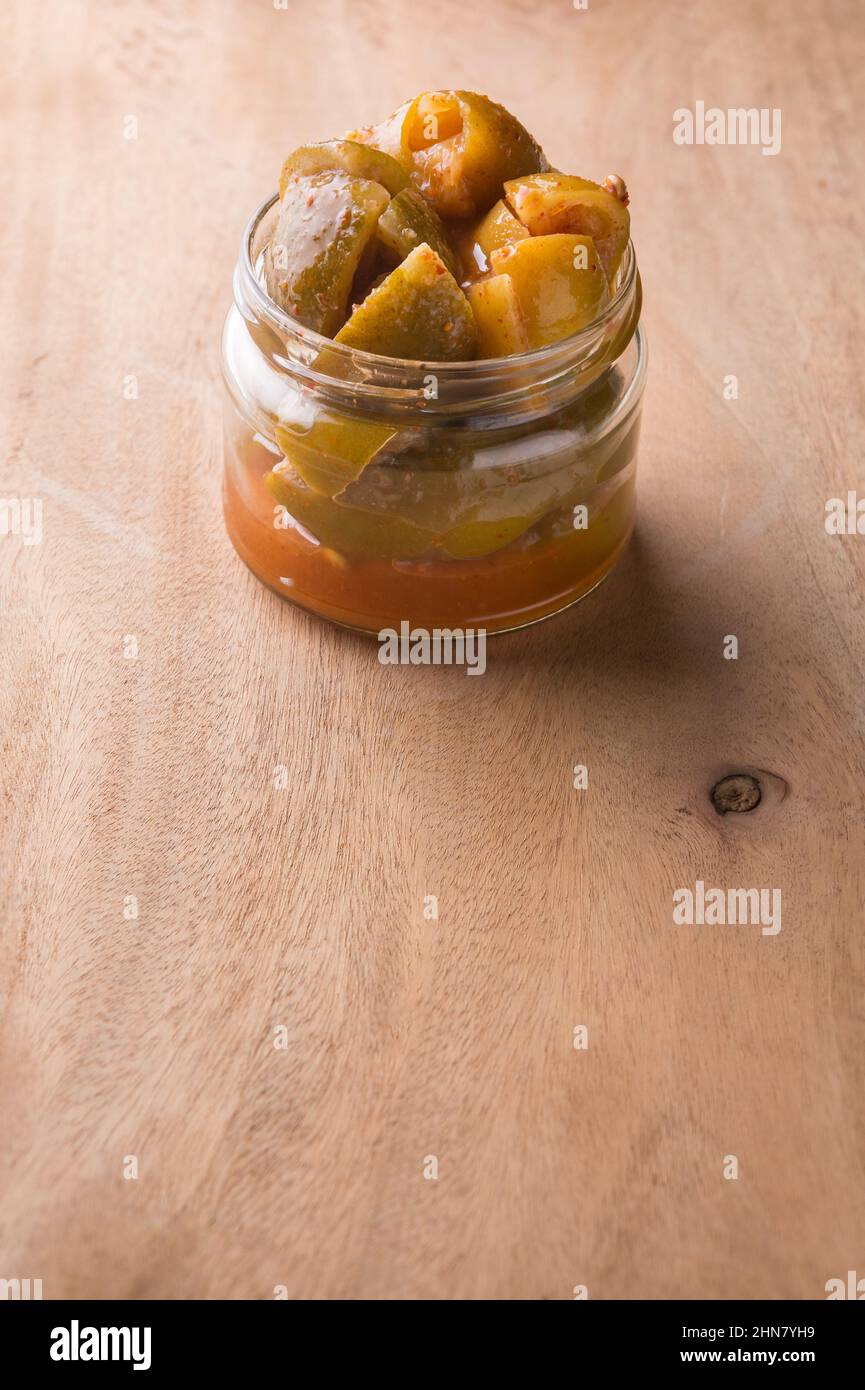 lemon pickles, traditional homemade sweet and spicy preserved lime in a ...