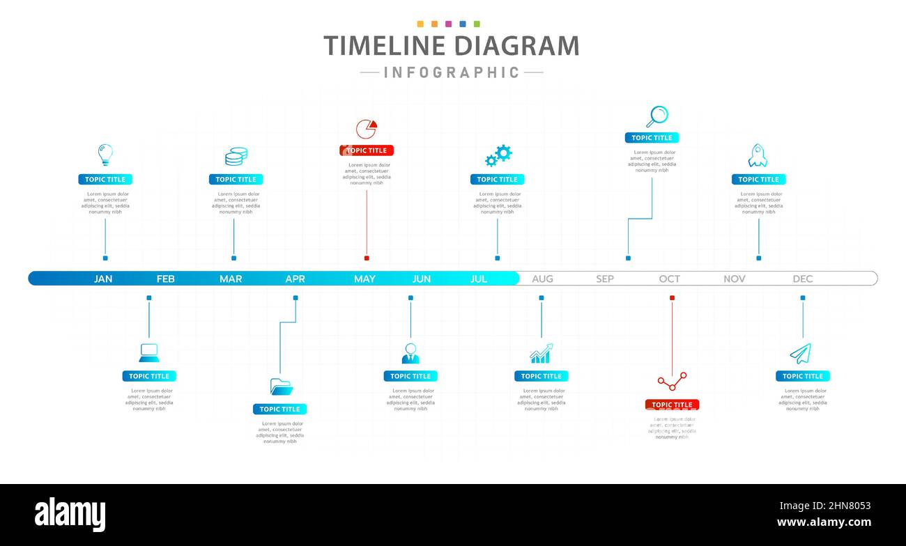 Infographic template for business. 12 Months Hi-Tech modern Timeline ...