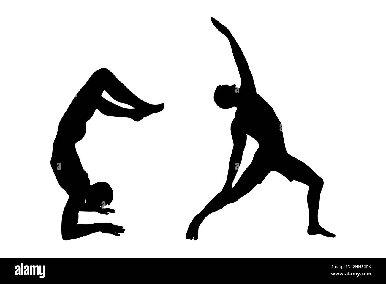 Yoga peaceful warrior asana and handstand scorpion pose. Man practicing ...