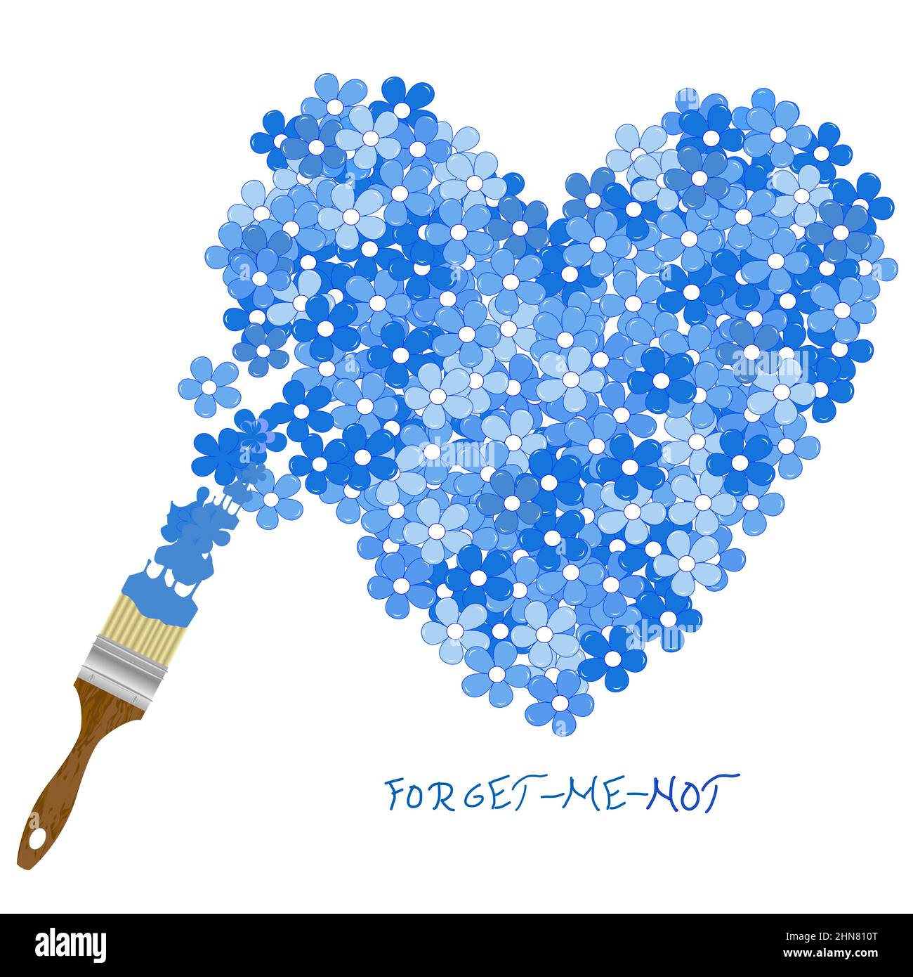 Paintbrush paints forget-me-not flowers in a shape of heart Stock ...